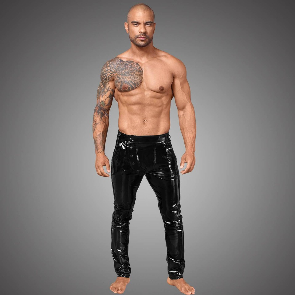 NOIR HANDMADE Herren-Lackhose mit Druckknöpfen Side-Fly Asymmetrisch ...