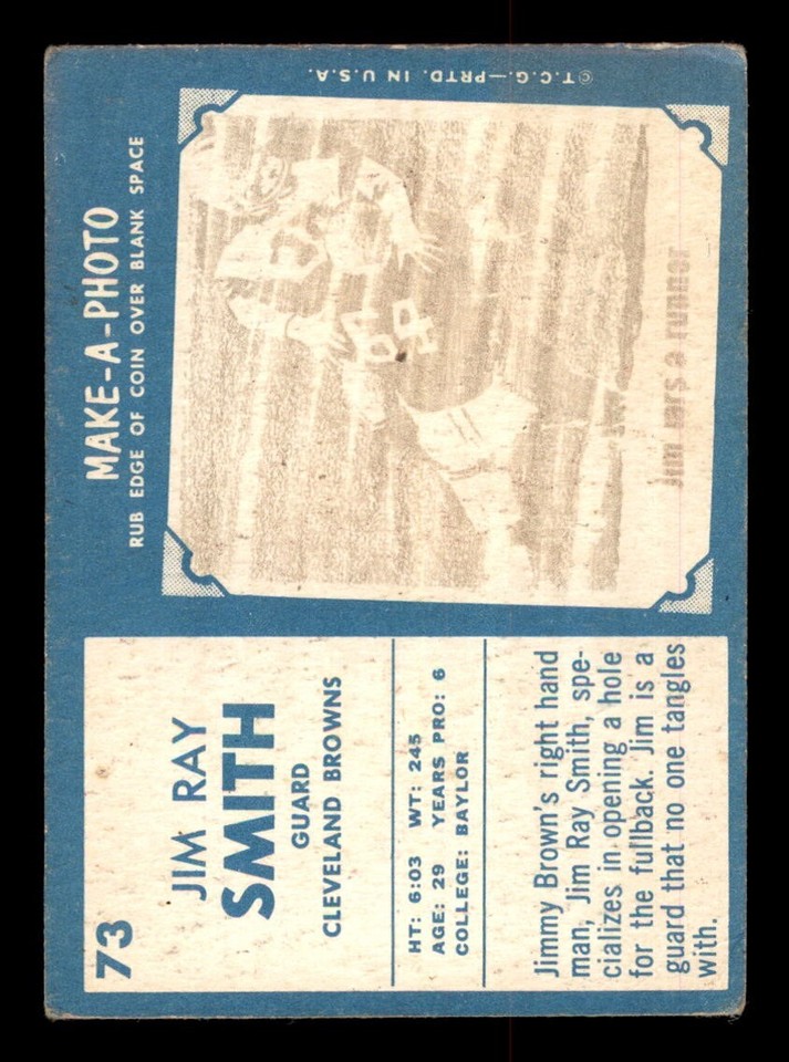 1961 Topps Football #73 Jim Ray Smith GD *f1 | eBay