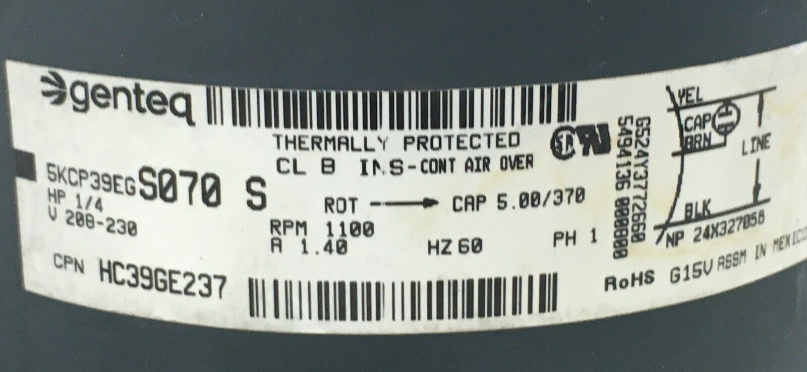 GE 5KCP39EGS070S Carrier HC39GE237 Condenser Fan Motor 1/4 HP 230V used ...