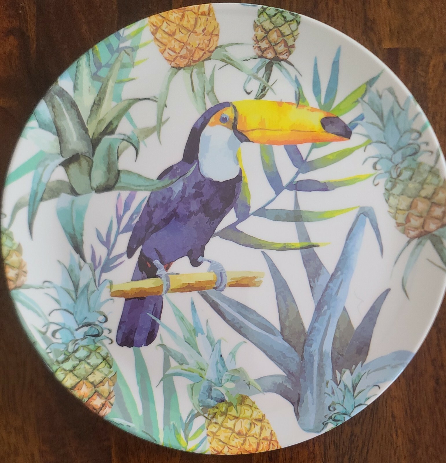 Tropical Bird Motif Melamine Dinner Plates With Floral Accents - Set of ...