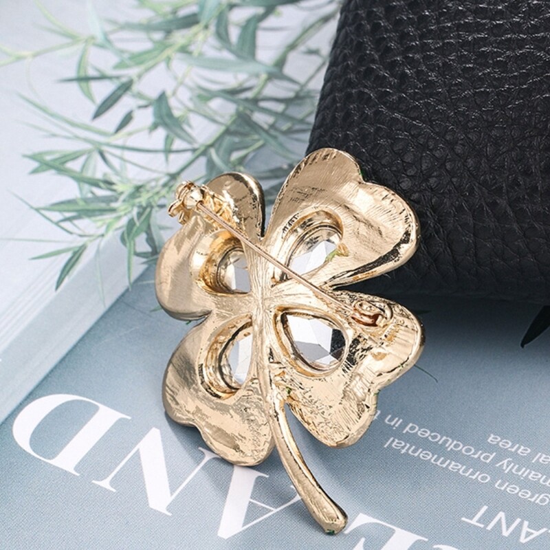 Four Leaf Clover Lapel Pin Inlaid Crystal Brooch Patricks Day ...