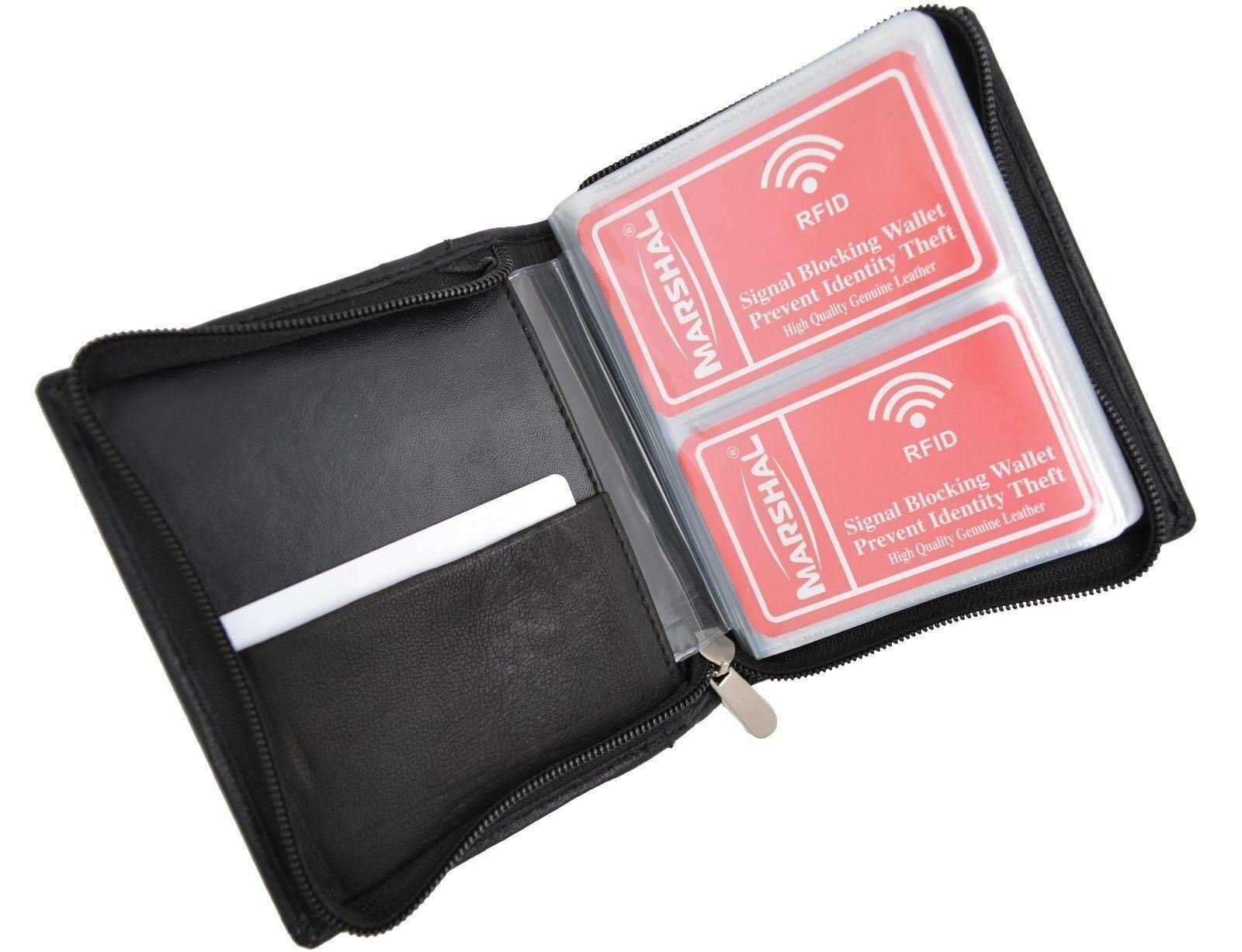 RFID Blocking Soft Genuine Leather Zip-Around Credit Card Holder Wallet ...