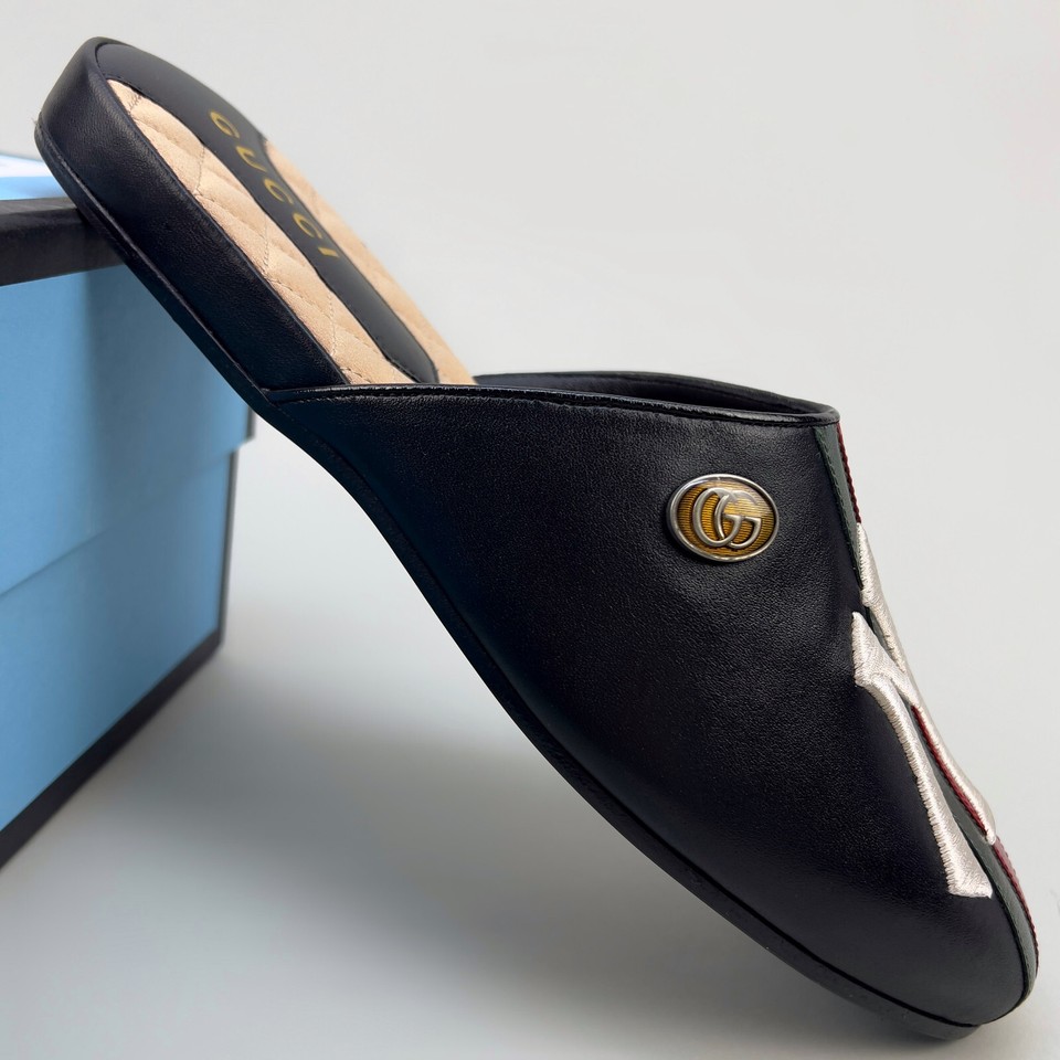 New GUCCI NY Yankees Web mule black leather 4.5 G or 8.5 US 38.5 EUR ...