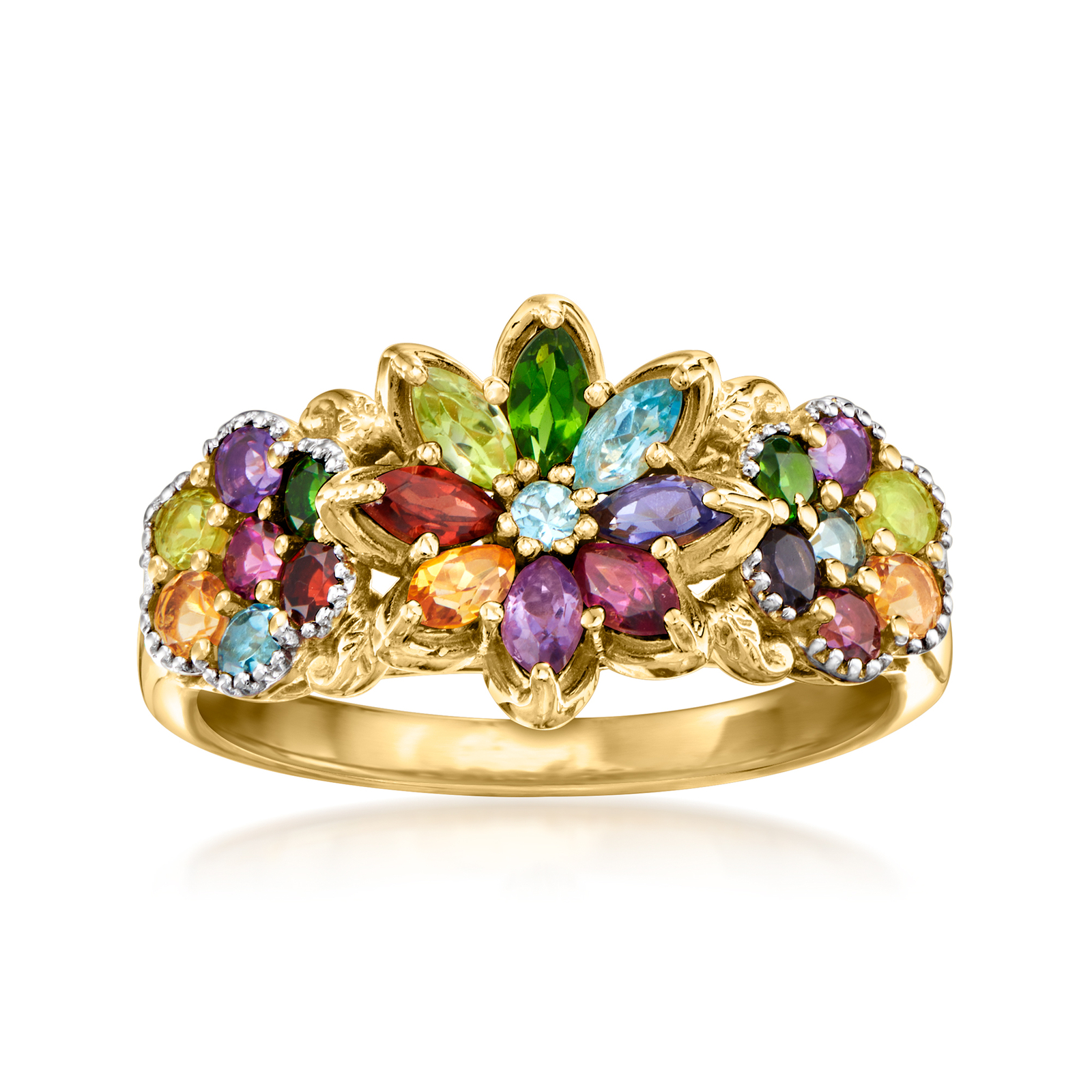Ross-Simons 1.34 ct. t.w. Multi-Gemstone Floral Ring in 18kt Gold Over ...