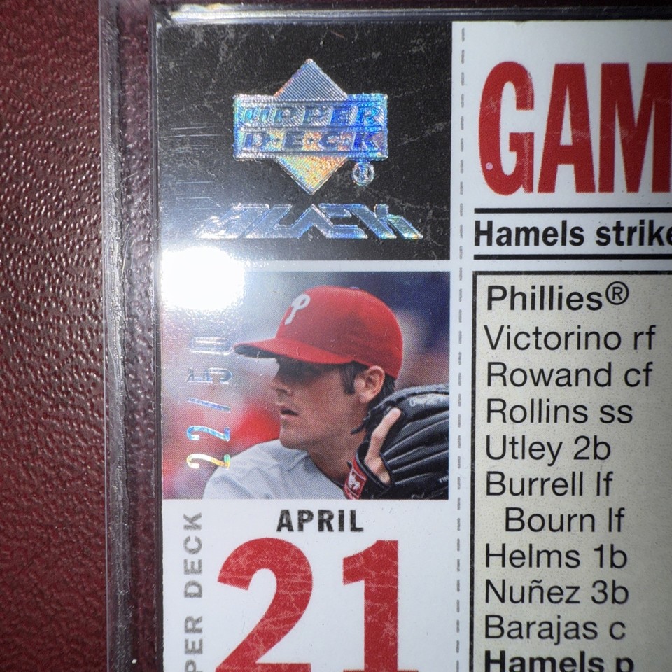 2007 UPPER DECK BLACK GAME DAY-BOX SCORE COLE HAMELS AUTOGRAPHED CARD ...