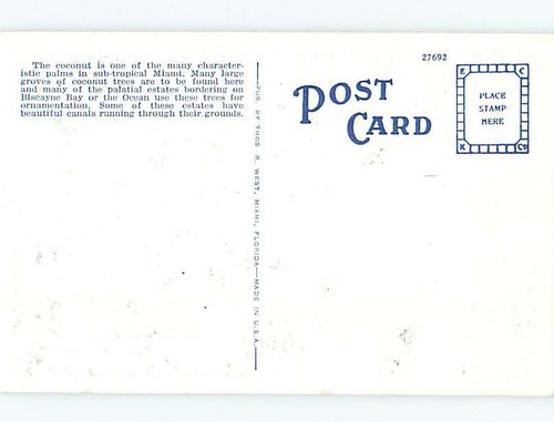 Linen COCONUT TREE Miami Florida FL f/20 AD4482 | eBay