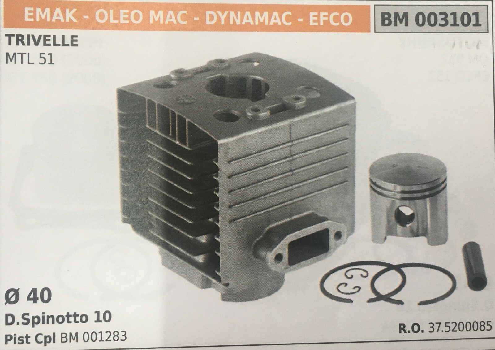 CILINDRO COMPLETO DI PISTONE E SEGMENTI BRUMAR BM003101 EMAK-OLEO MAC e ...