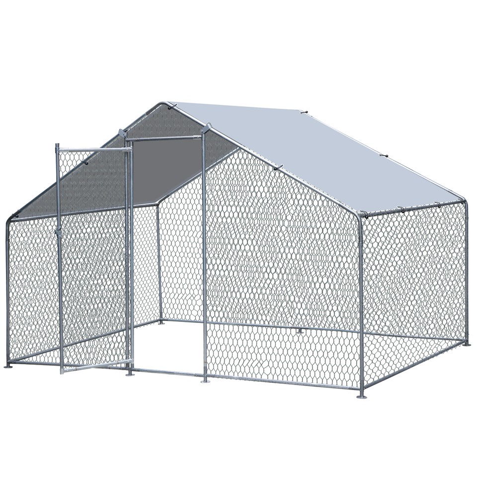Metal Chicken Coop Run with Cover Walk-in Outdoor Poultry Pen for 6-10 ...