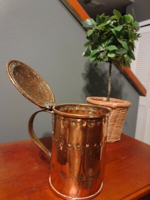 Unique designed Vintage Antique Hammered Copper Tankard With Hinged Lid ...