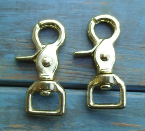 Lot of 2 Solid Brass Trigger Scissor Rein Snaps Flat Square End Swivel 5/8" | eBay