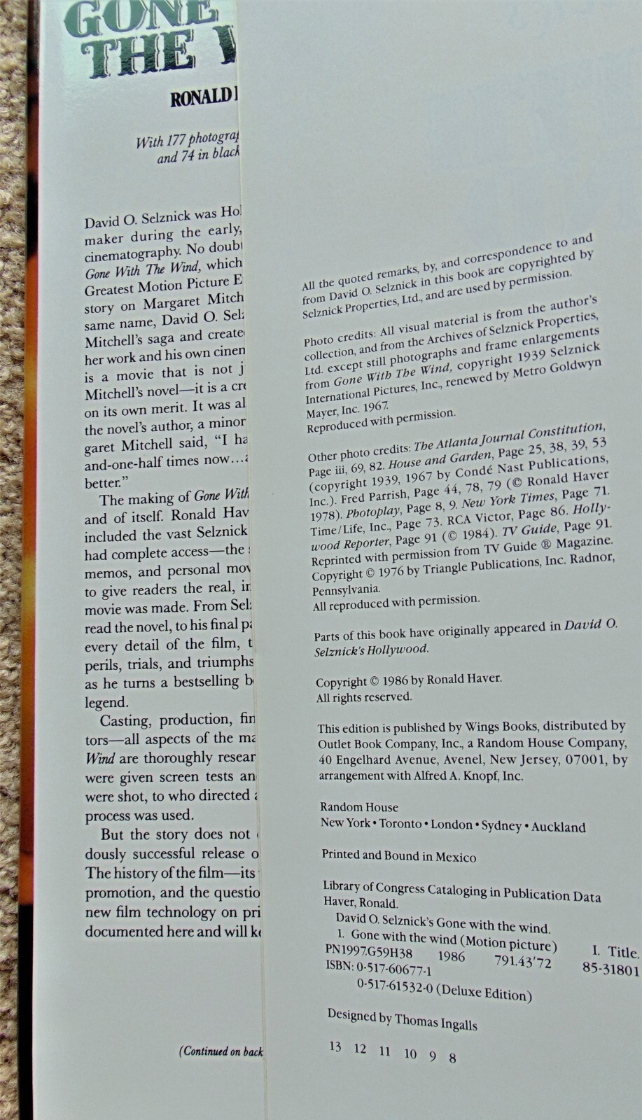 DAVID O. SELZNICK'S GONE WITH THE WIND By Ronald Haver ~ HARDCOVER/DUST ...