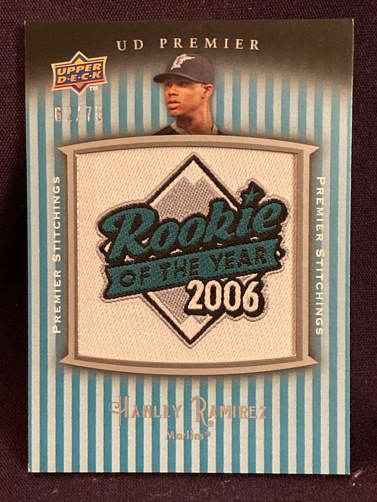 HANLEY RAMIREZ 2008 UD PREMIER STITCHINGS ROOKIE OF THE YEAR PATCH # 62 ...