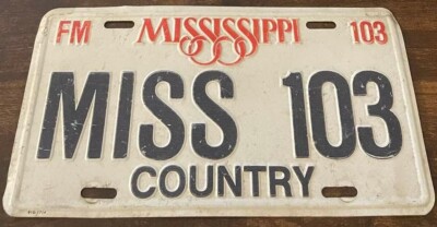 MISS 103 Country Booster License Plate FM Radio Station Mississippi ...
