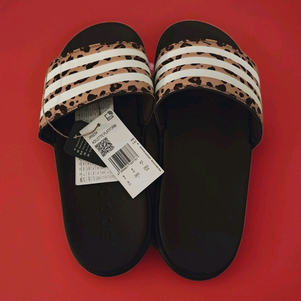 Adidas Adilette Platform Slides Womens UK 8 Leopard Print Brown | eBay UK