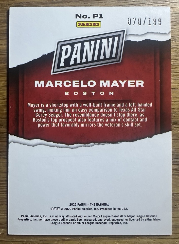 MARCELO MAYER RC 2022 Panini The National Prospect Red Sox ORANGE FOIL ...