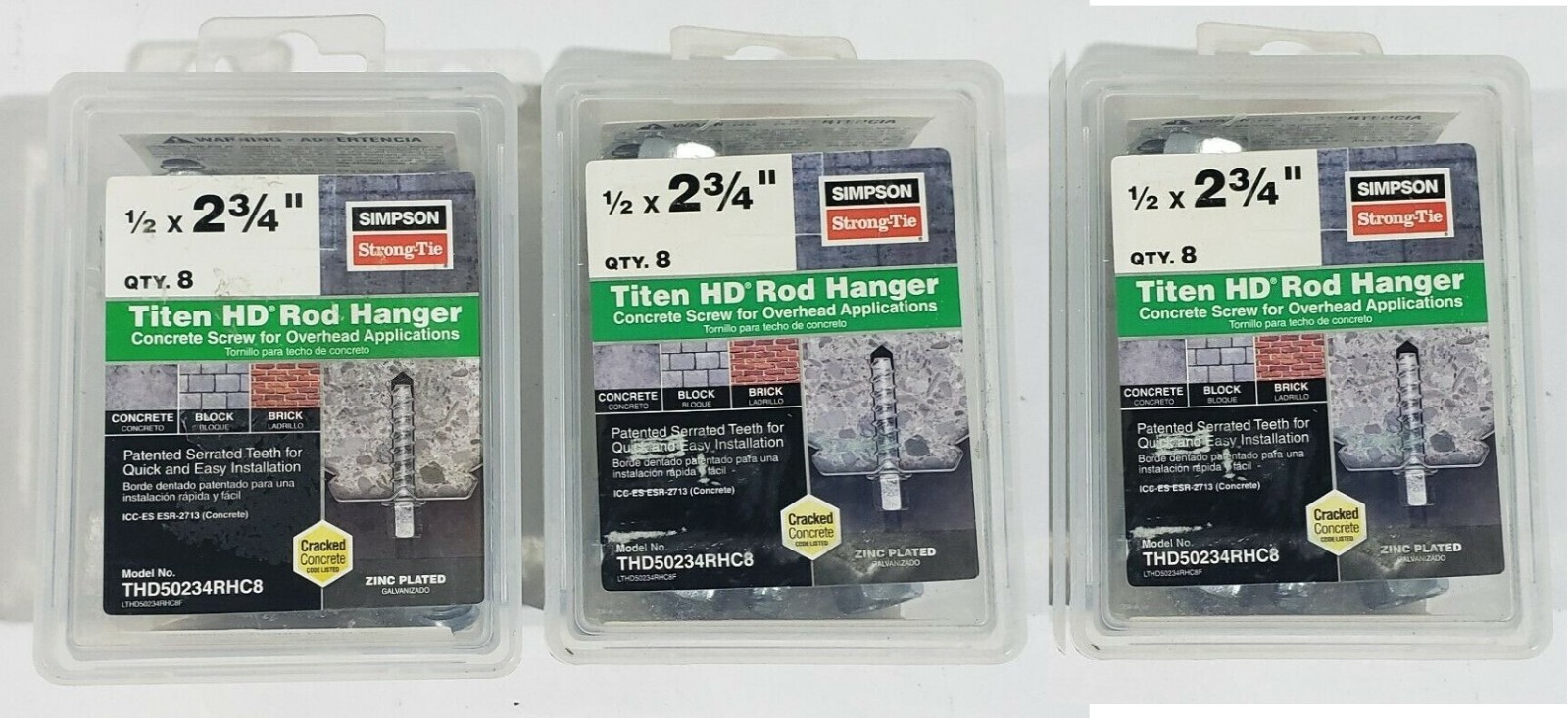4x Simpson Strong-tie 1/2" X 2-3/4" Titen HD Rod Hanger Concrete Screw ...