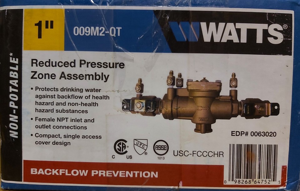WATTS 009M2-QT 1 Inch Reduced Pressure Zone (RPZ) Assembly | eBay