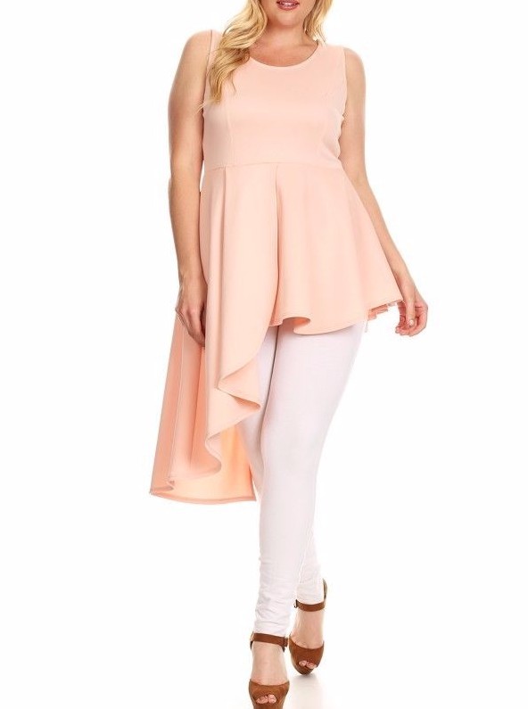 Plus Size Hi Low Cascade Side Ruffle Peplum Dress Top Blouse Sleeveless ...