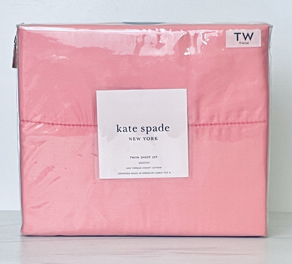 Kate Spade NY Twin Weston Sheet Set Pink Coral 3pc 100% Cotton Sateen ...