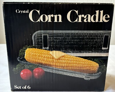 Corn on the Cob Crystal Clear Glass Corn Cradles Holders w Box Set of 6 ...