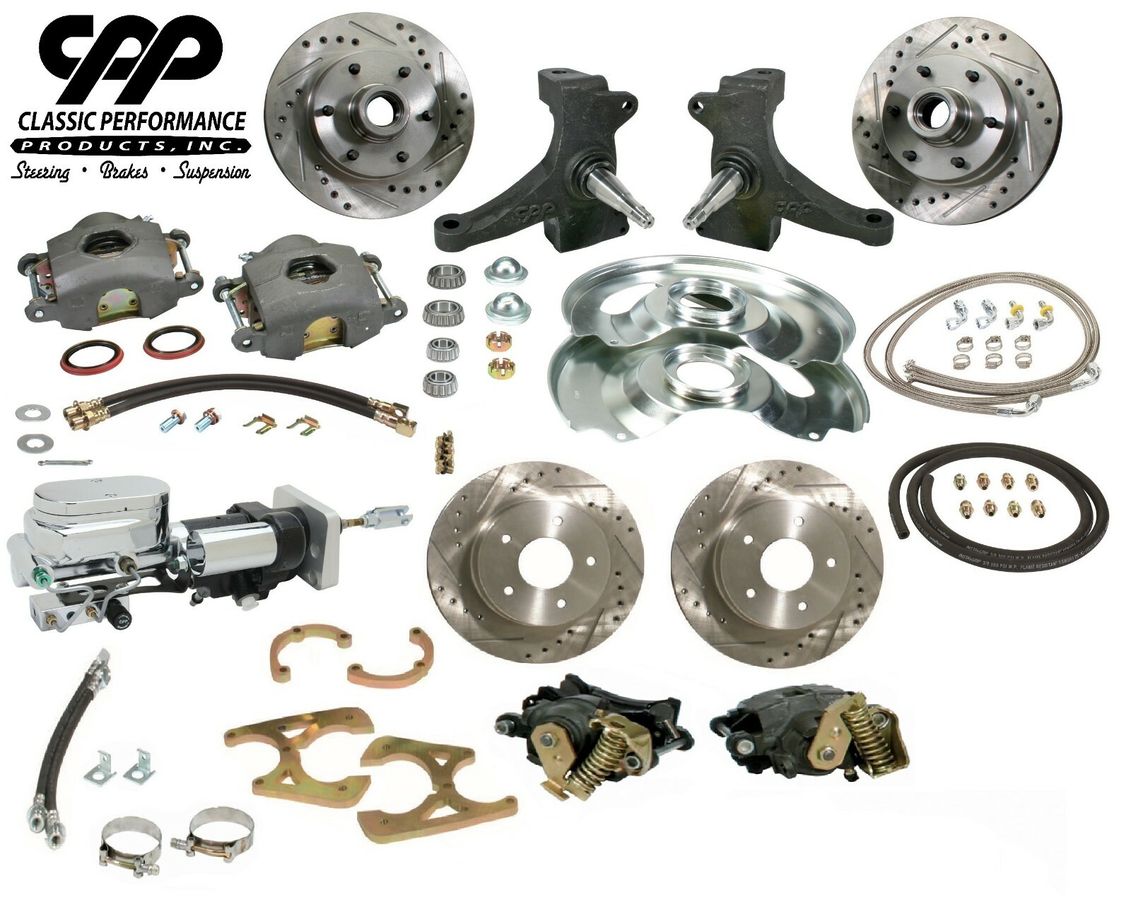 73 87 CHEVY C10 FRONT AND REAR BRAKE KIT MODULAR DROP SPINDLE 6 LUG ...