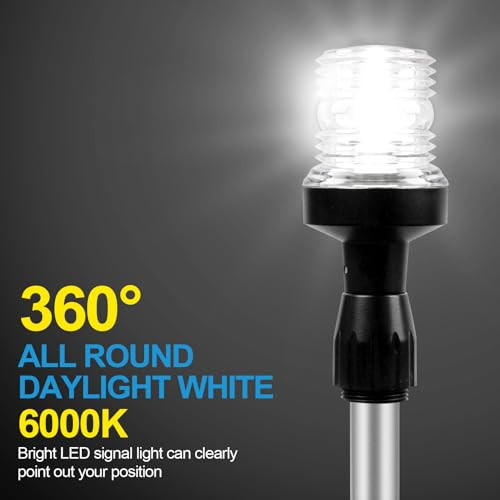 Boat Stern Lights, Telescoping Pole 3NM 360° LED Anchor Light with Base ...