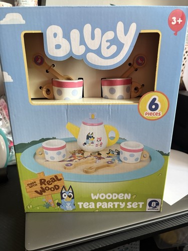 Bluey 6 Piece Kids Wooden Tea Party Play Set Brand New & Sealed Age3 ...