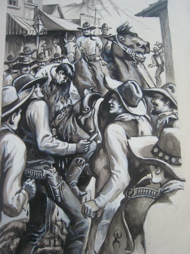 VINTAGE Original Pulp PAINTING # 008..Wounded COWBOY,OUTLAW.. ' OLD ...