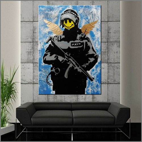 Banksy Smiley Face Cop Police Urban Pop Street Art Textured Painting ...