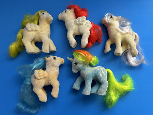 5 LOT-PRETTY FUZZY MY LITTLE PONY DOLLS-FIGURES-1 Unicorn-1980s-Hasbro ...