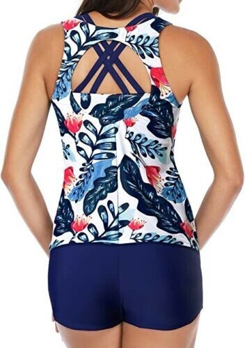 Women's Tankini Swimsuit Size XS 3 Piece Slimming Tropical Blue with ...