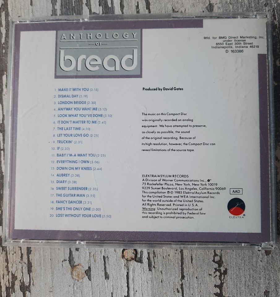 Anthology Of Bread CD Elektra | eBay