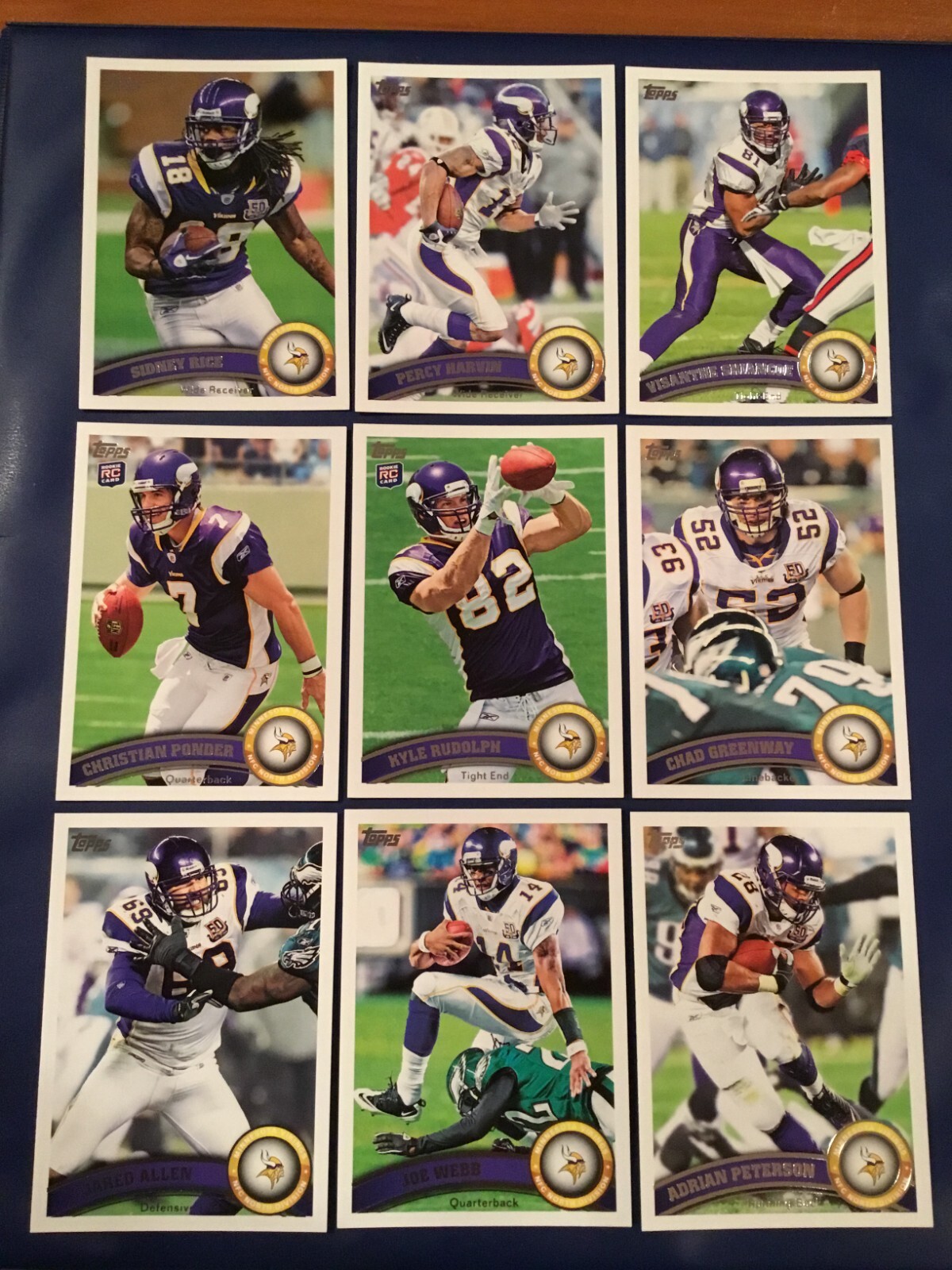 2011 Topps MINNESOTA VIKINGS Complete Team Set 11 PETERSON, JARED ALLEN ...