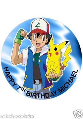 PERSONALISED 7.5 INCH ROUND POKEMON (B) ICING/ RICE PAPER CAKE TOPPER ...