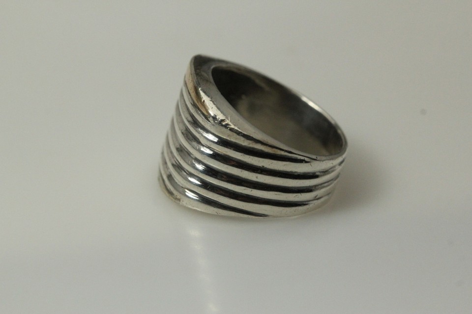 Unmarked Ribbed Cigar Band 925 Sterling Silver Ring (RIN7889) | eBay