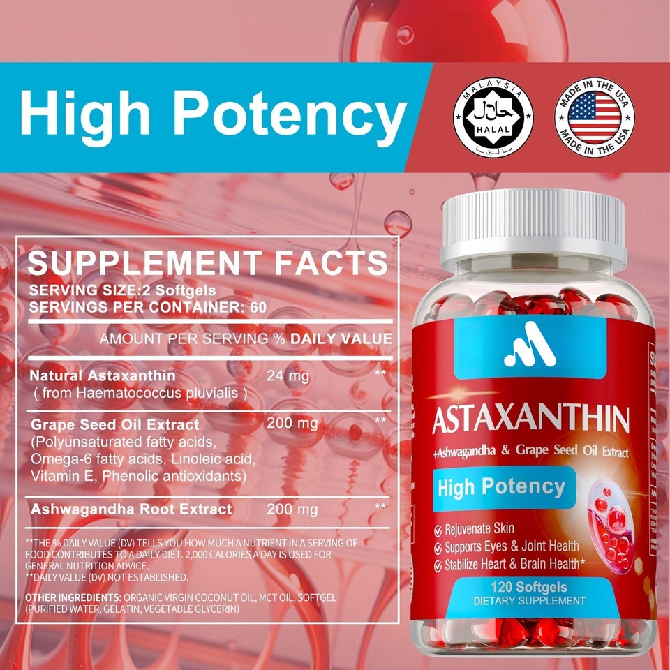 Astaxanthin -Antioxidant, Healthy Skin, Helps Relieve Eye Fatigue ...
