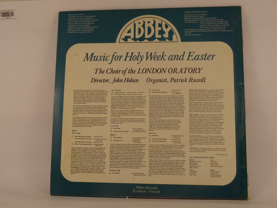 JOHN HOBAN MUSIC FOR THE HOLY WEEK AND EASTER (429) LP ABBEY RECORDS ...