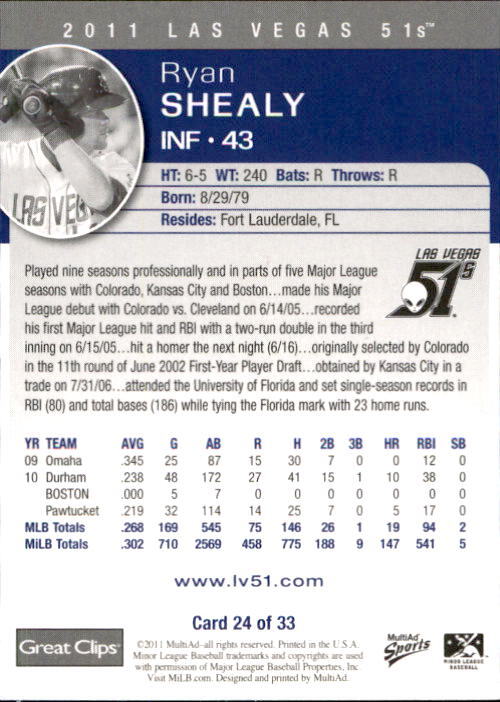 2011 Las Vegas 51s Multi-Ad 24 Ryan Shealy Fort Lauderdale Florida ...