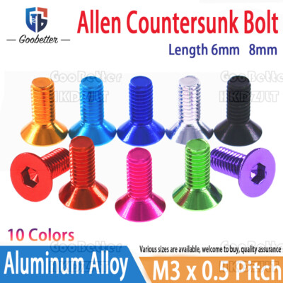 M3 Countersunk Bolt Flat Head Allen Key Socket Screws Aluminum Alloy ...