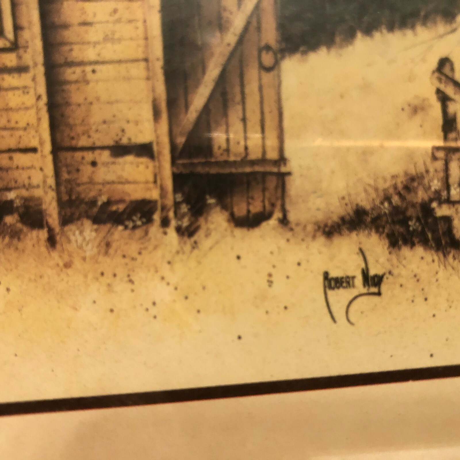 Vintage Barn Scenes by Robert Nidy 2 Wood Framed Art Prints Pen and Ink ...