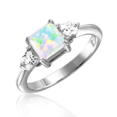 Sterling Silver Ladies Ring w/ Square Shape Opal & CZ Stones | eBay