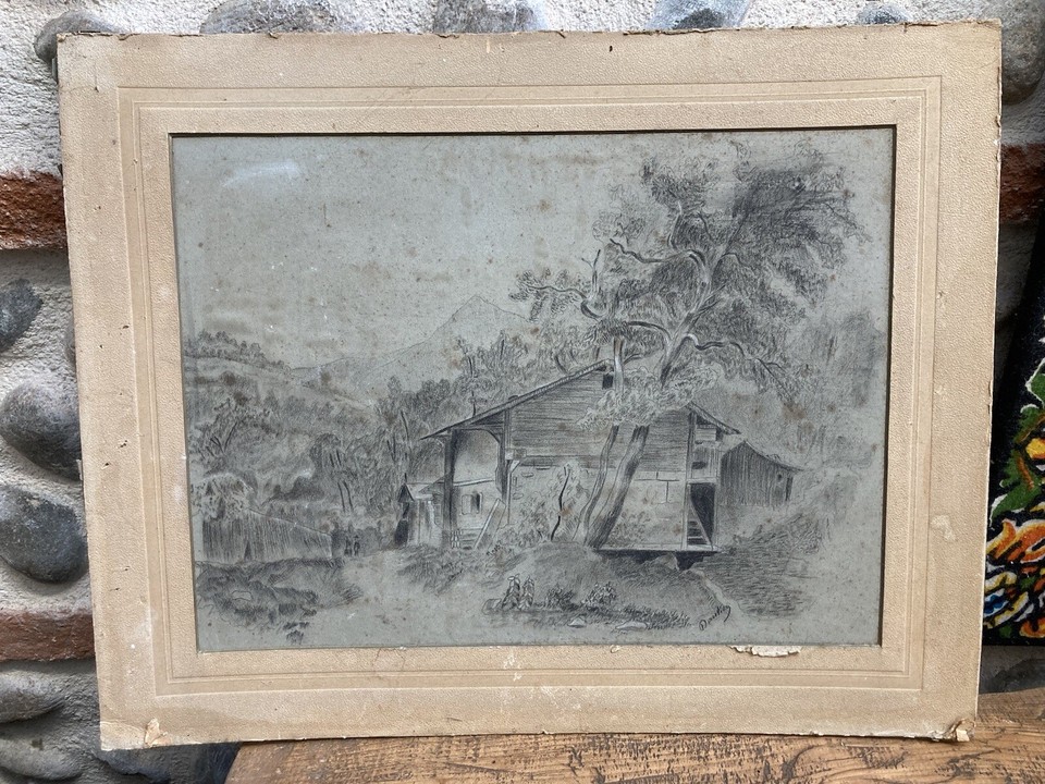Very Nice Drawing Xixth Mine Lead On Paper Home Wooden to Identify Art ...