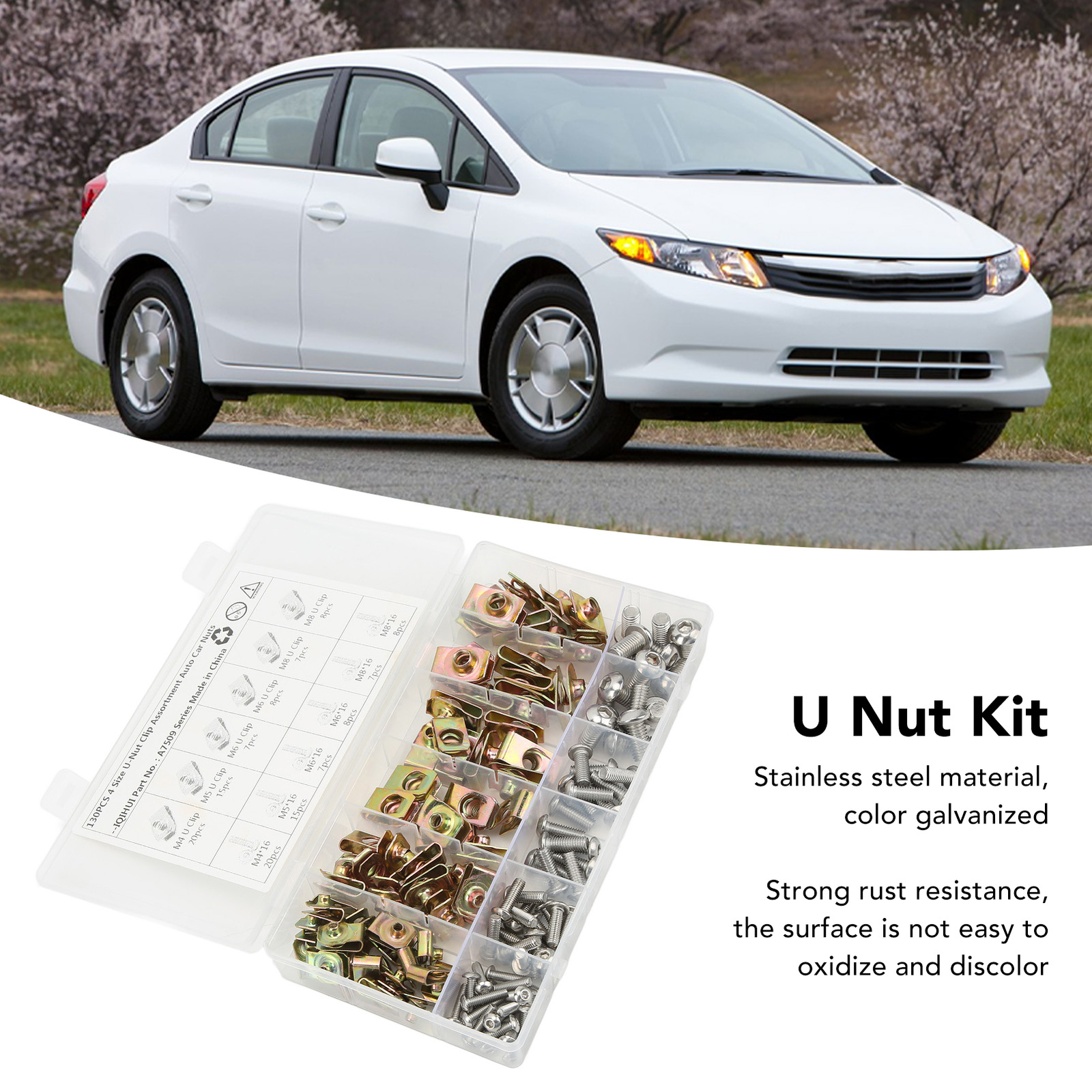 130Pcs U Type Nut Clip Screw Set Automotive Nut Fasteners Clips U ...