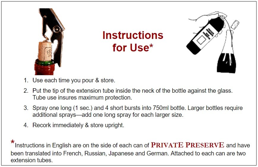 4 PK PRIVATE PRESERVE WINE PRESERVER INERT GAS AEROSOL BOTTLE SPARGING ...