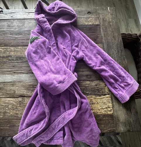 Lacoste Bath Robe One Size Purple Terry Crocodile Belted Cotton Logo ...