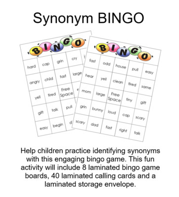 Teacher Made Literacy Center Learning Resource Activity Synonym BINGO ...