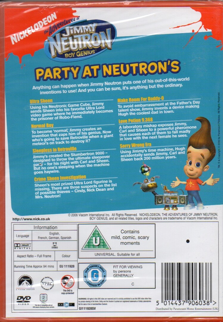 Jimmy Neutron - Party At Neutron's DVD - Region 2 - New & Sealed 5014437906038| eBay