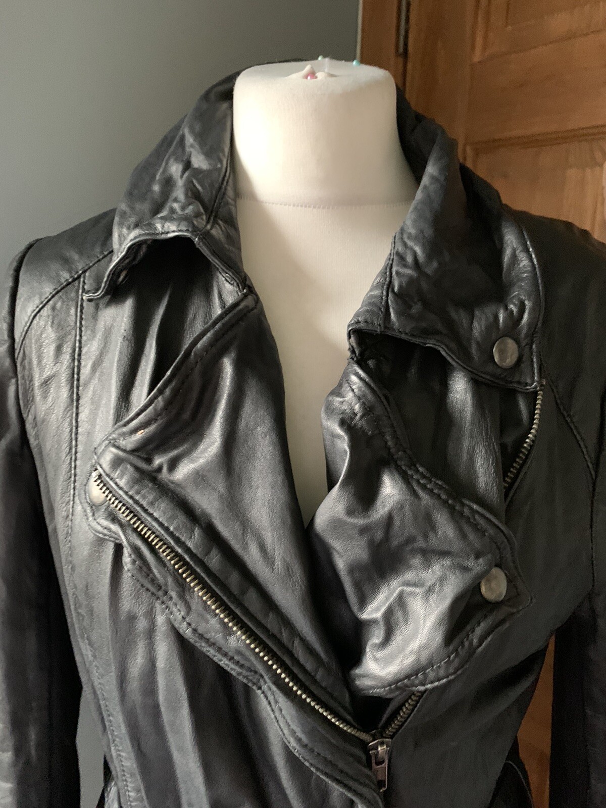 Muubaa Black Lambs Leather Long Biker Style Jacket Si… - Gem