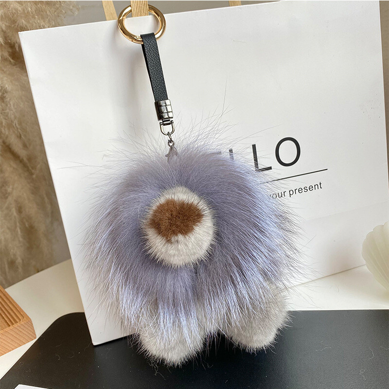 Cute Lion Real Mink Fur Key Chain Women Bag Charm Pendant Car Key Ring ...