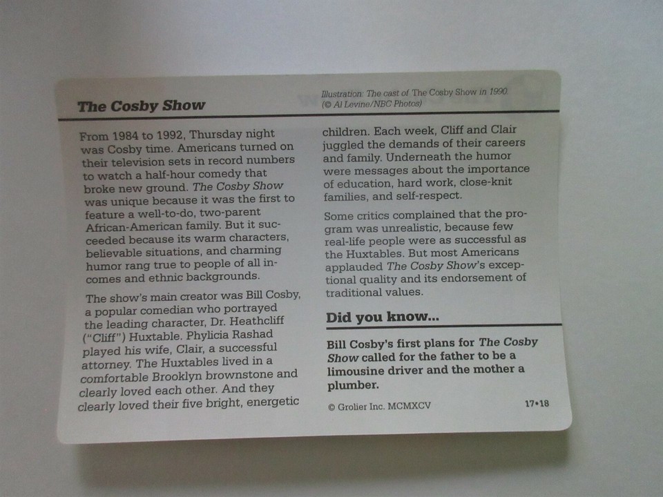 1995 Grolier - TV show The Cosby Show - Bill Cosby - Oversized card | eBay